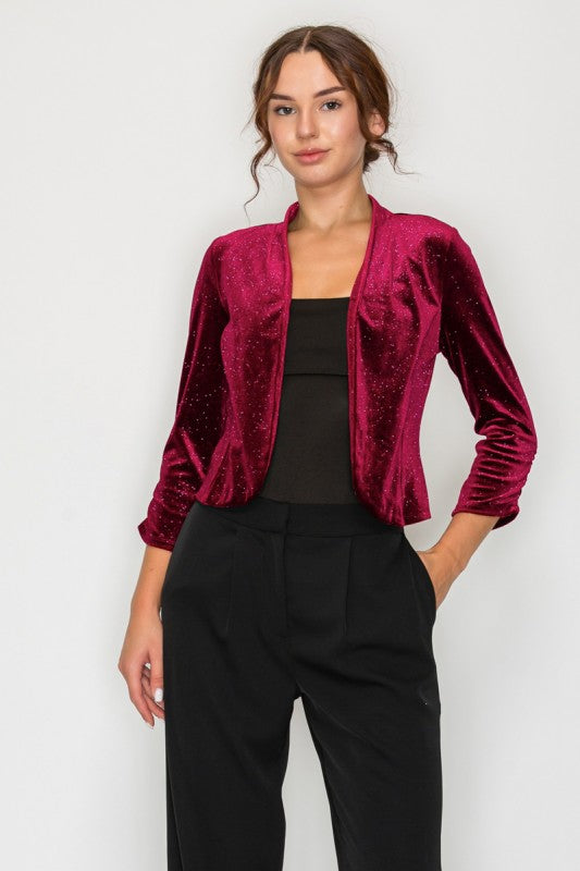 JCT 026 - Glittery Velvet Cropped Jacket – Knockout Style Inc.